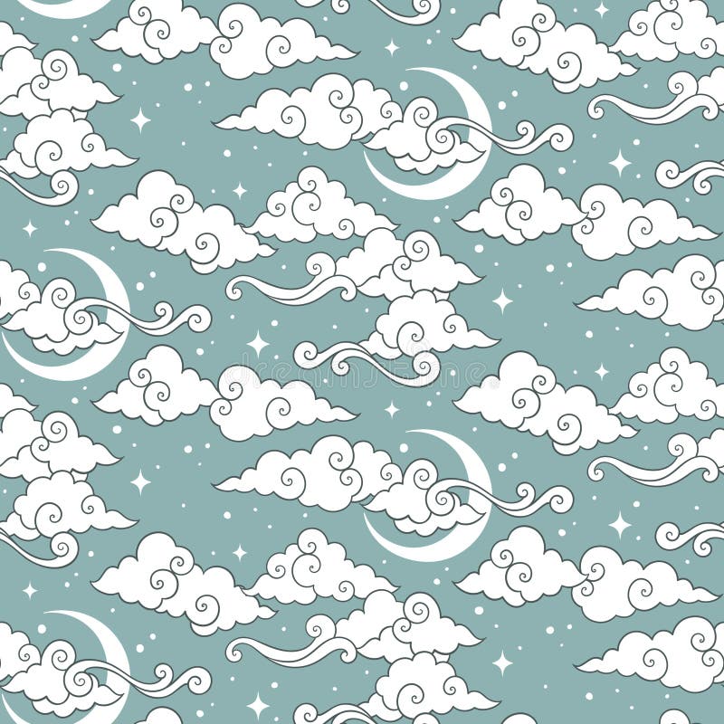 Vector Seamless Pattern with Celestial Bodies - Moons, Stars and Clouds ...