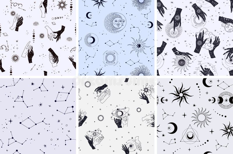 Vector Seamless Pattern with Celestial Mystic Esoteric Magic Elements ...
