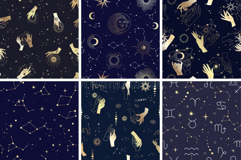 Vector Seamless Pattern with Celestial Mystic Esoteric Magic Elements ...