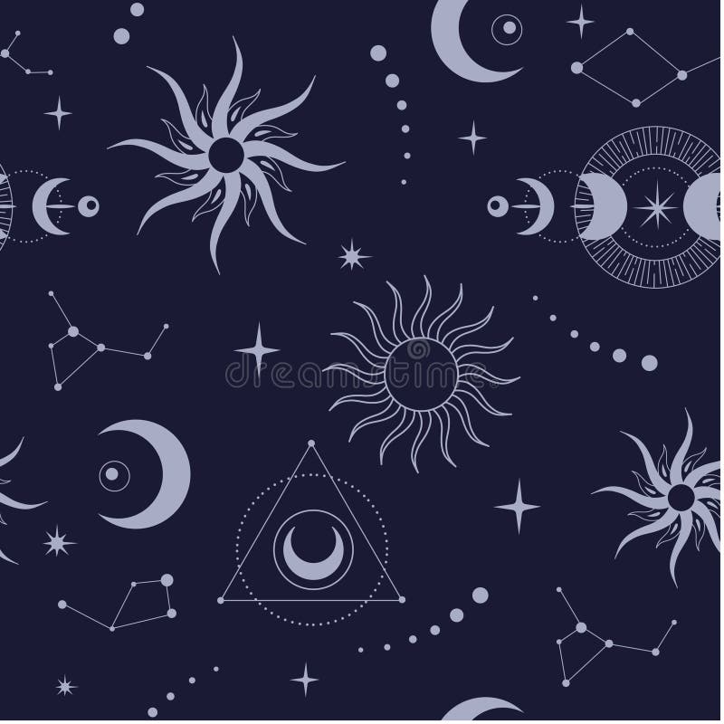 Vector Seamless Pattern with Celestial Mystic Esoteric Magic Elements ...