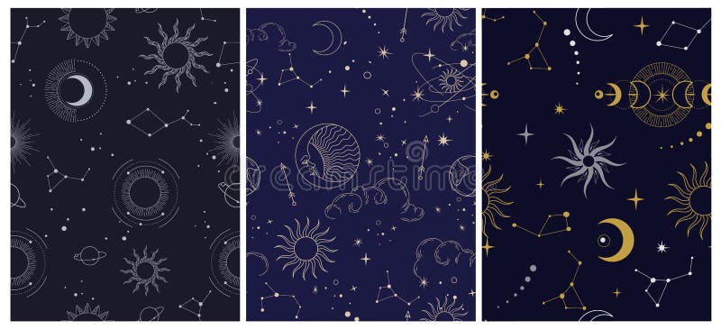 Vector Seamless Pattern with Celestial Mystic Esoteric Magic Elements ...