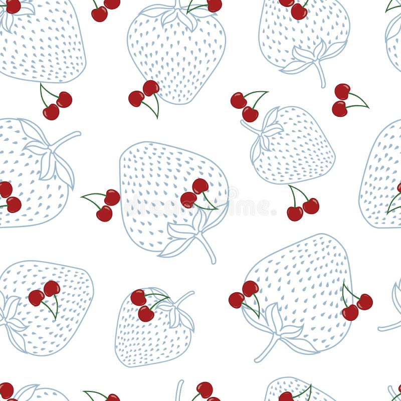 Vector Seamless Pattern with Cherries on Blue and White Strawberry ...
