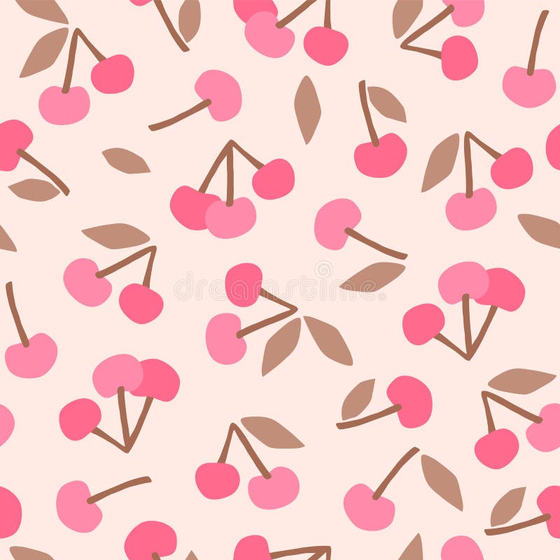 Vector Seamless Pattern with Cherry. Trendy Hand Drawn Textures Stock ...
