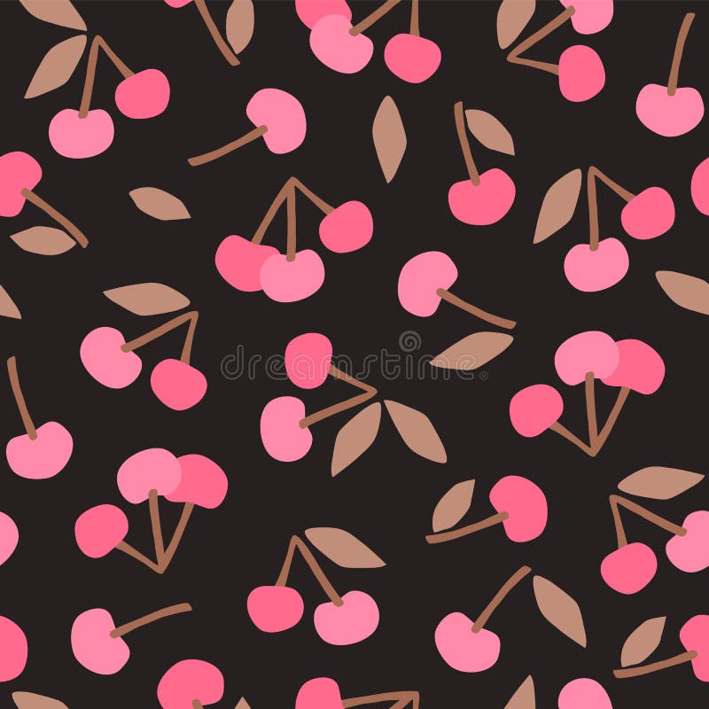Vector Seamless Pattern with Cherry. Trendy Hand Drawn Textures Stock ...