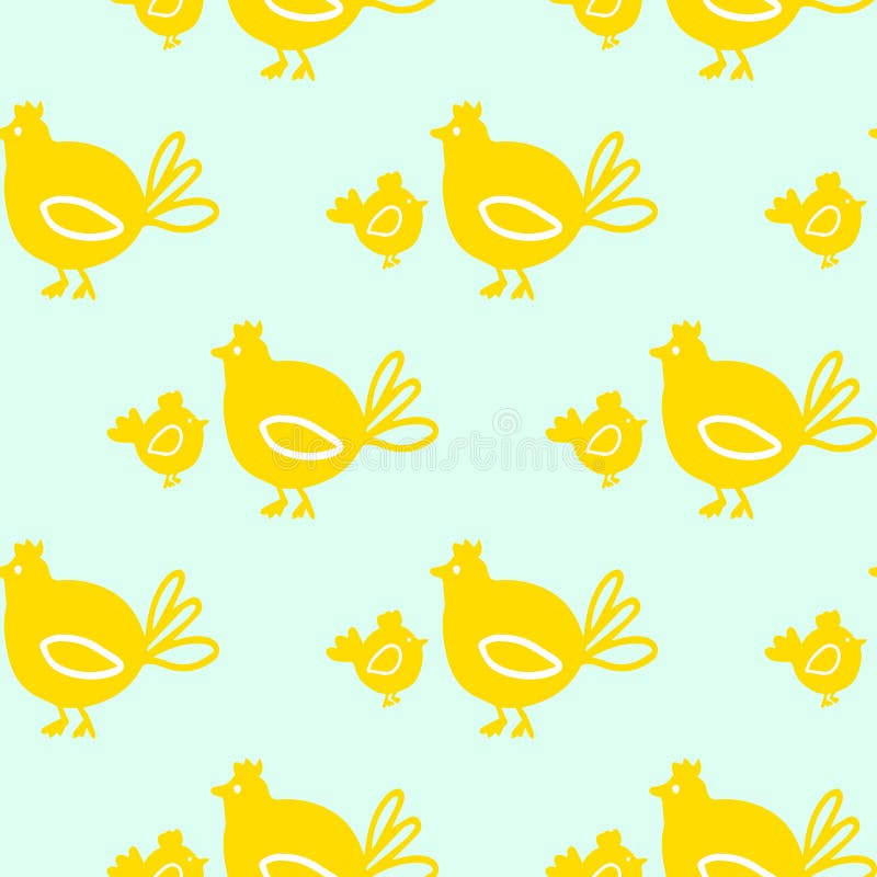Vector Seamless Pattern Chickens Bird Yellow Color on Blue Background ...
