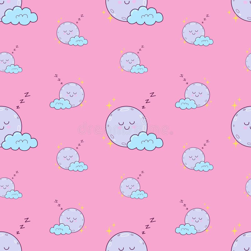 Vector Seamless Pattern for Children with Cute Character of Cloudy Moon ...