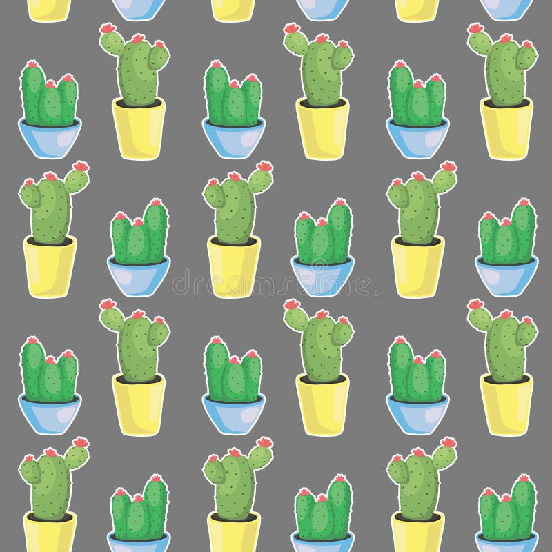 Vector Seamless Pattern with Cite Cactuses Stock Illustration - Illustration of nature, pattern ...