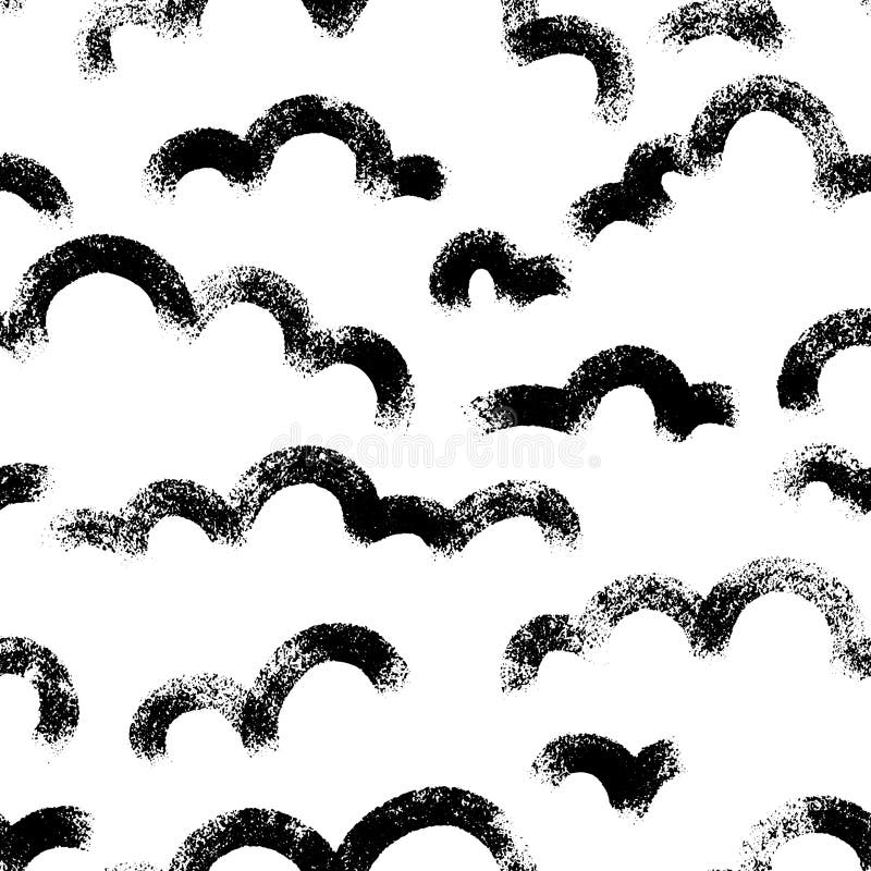 Vector Seamless Pattern with Clouds. Dry Brush Hand Drawn Linear Artistic Cloud Shapes As a ...