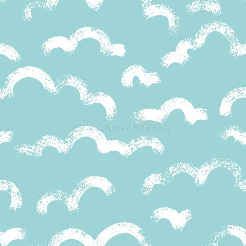 Vector Seamless Pattern with Clouds. Dry Brush Hand Drawn Linear Artistic Cloud Shapes As a ...