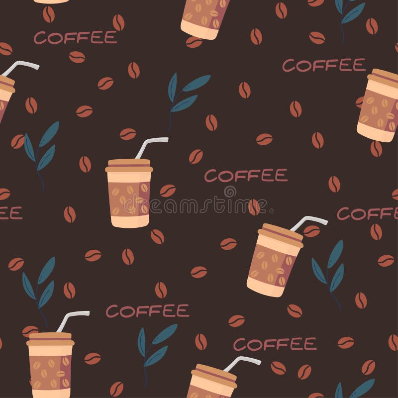 Vector Seamless Pattern with Coffee Cup, Lettering and Beans. Beautiful ...