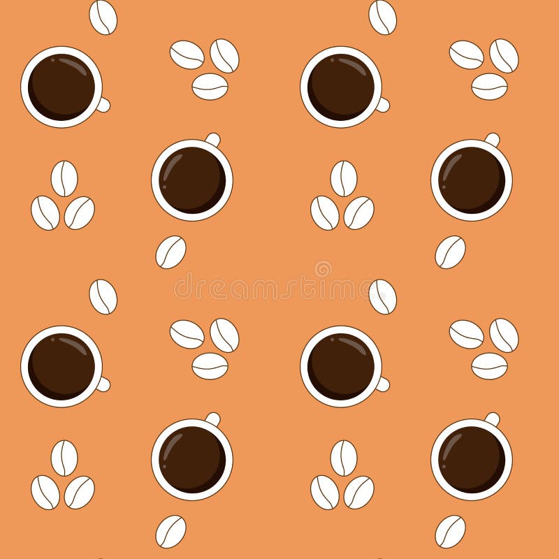 Vector Seamless Pattern with Coffee Mugs and Coffee Beans on an Orange ...
