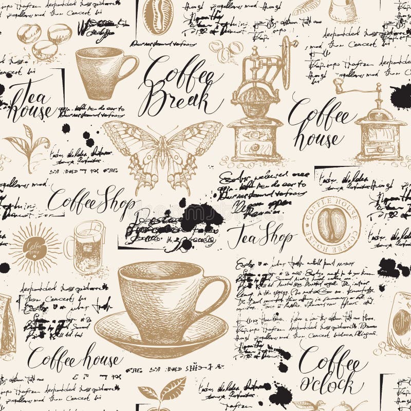 Vector Seamless Pattern on the Coffee Theme Stock Vector - Illustration ...
