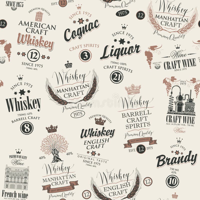 Seamless Pattern with Labels for Alcoholic Drinks Stock Vector ...