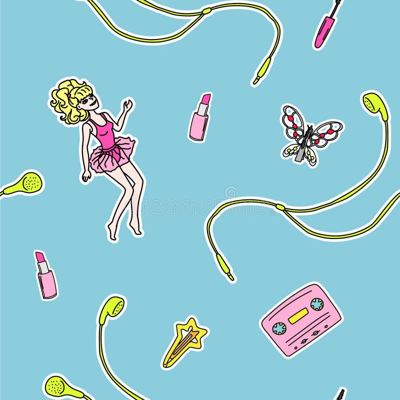 Vector Seamless Pattern with a Set of Things from the 90s Stock Vector ...