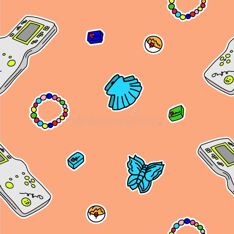Vector Seamless Pattern with a Set of Things from the 90s Stock Vector ...