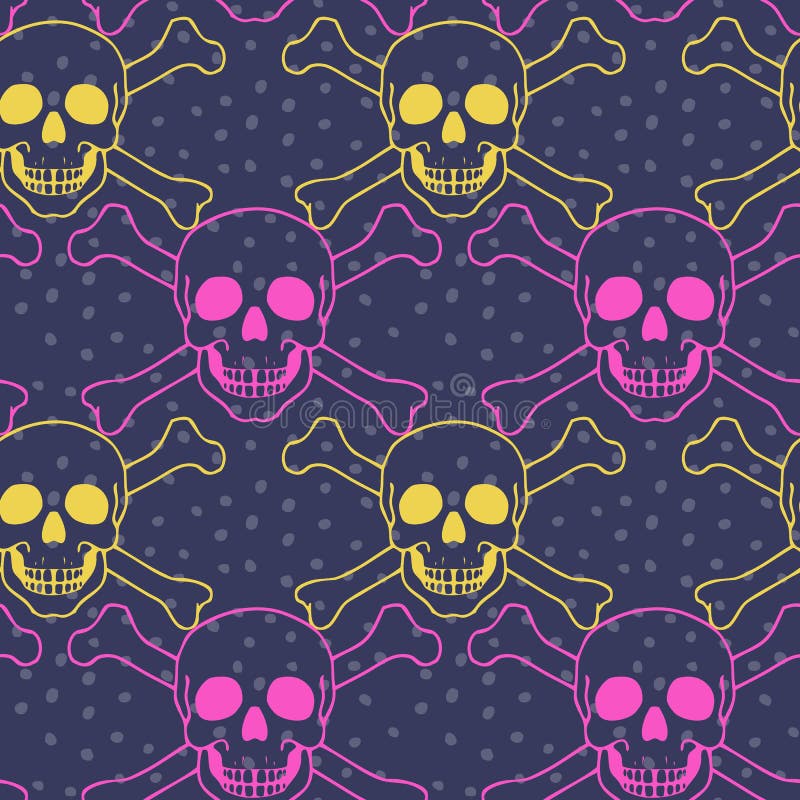 Vector Seamless Pattern with Color Skulls Stock Vector - Illustration ...