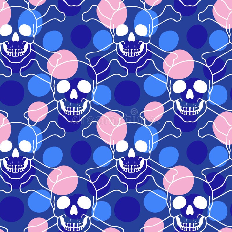 Vector Seamless Pattern with Color Skulls Stock Vector - Illustration ...