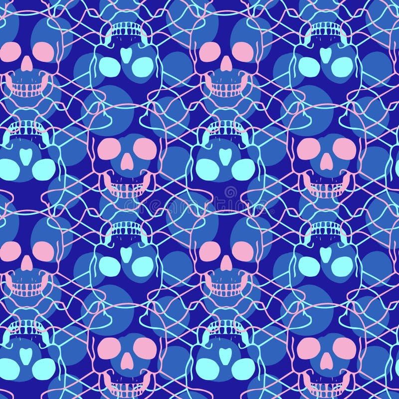 Vector Seamless Pattern with Color Skulls Stock Vector - Illustration ...