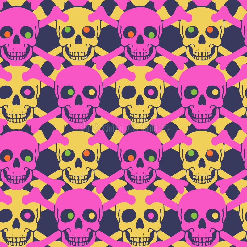 Vector Seamless Pattern with Color Skulls Stock Vector - Illustration ...