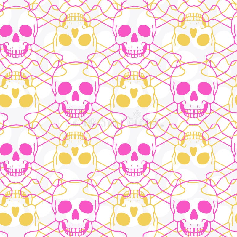 Vector Seamless Pattern with Color Skulls Stock Vector - Illustration ...