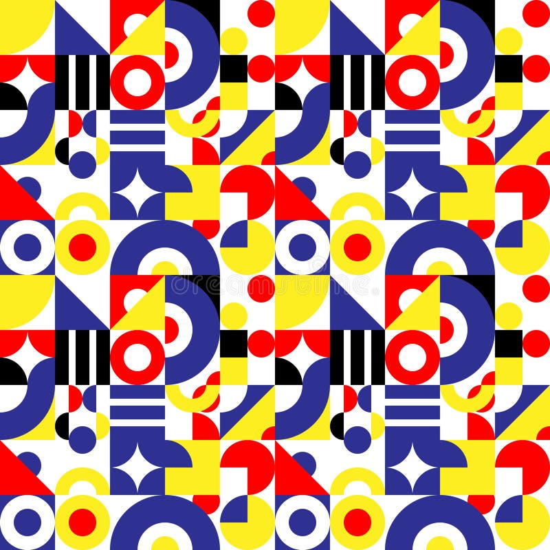 Vector Seamless Pattern of Colored Abstract Geometric Shapes and Grid ...