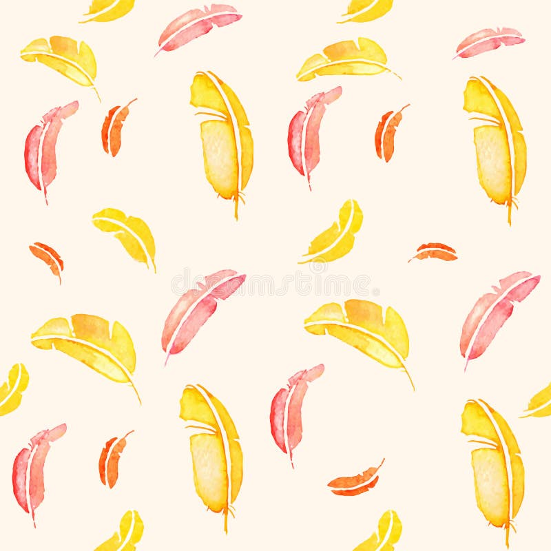 Vector Seamless Pattern with Colored Plumes , Watercolor Drawing ...