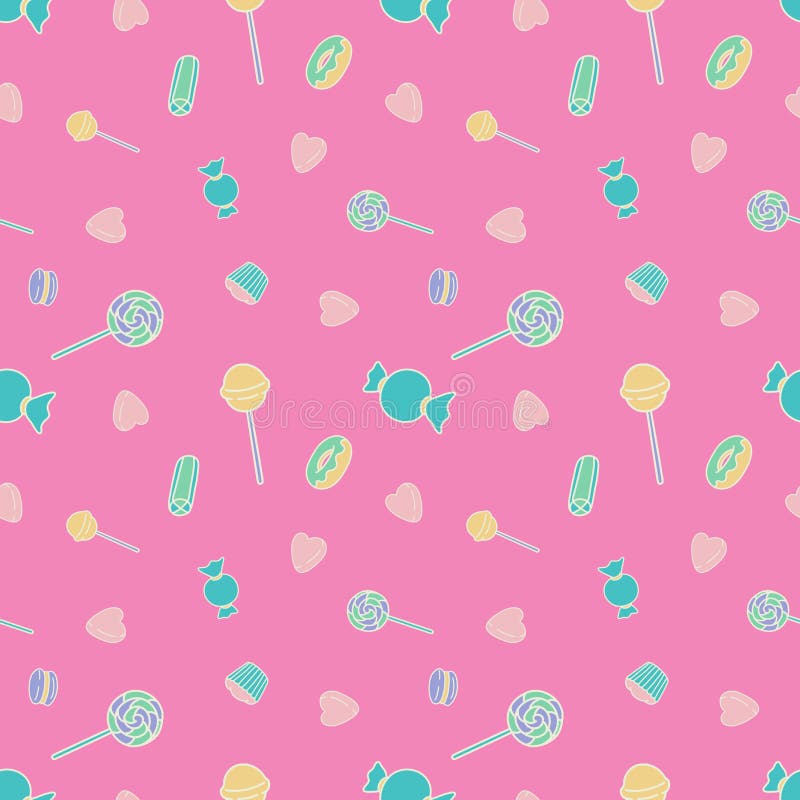 Vector Seamless Pattern Colorful Candy Sweets Food Design Illustration ...
