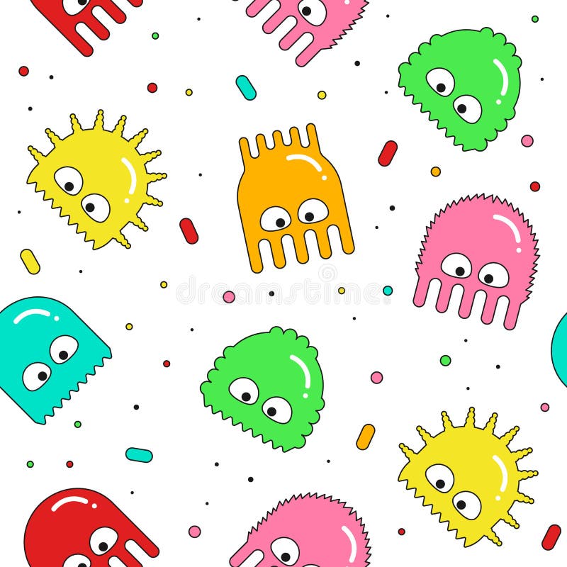 Vector Seamless Pattern with Colorful Cartoon Monsters Stock Vector ...