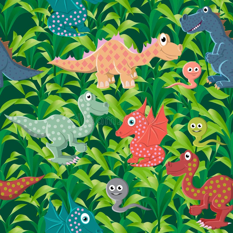 Colorful Dinosaurs on the Background of a Wild Prehistoric Forest ...