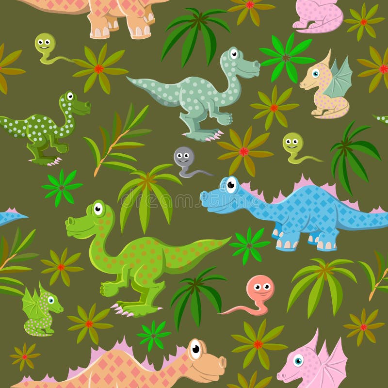 Colorful Dinosaurs on the Background of a Wild Prehistoric Forest ...