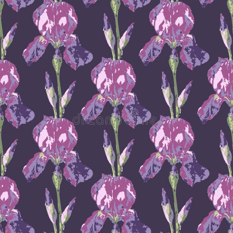 Vector Seamless Pattern with Colorful Iris Flowers. Stock Vector ...