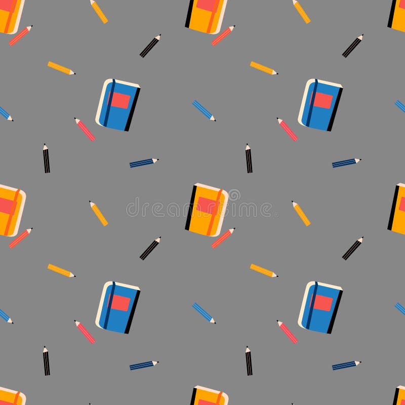 Vector Seamless Pattern with Colorful Notebooks and Pencils, a Flat ...