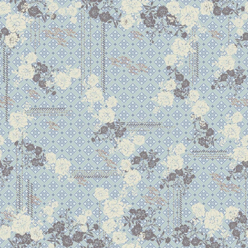 Vector Seamless Pattern of Colorful Rose Leaves and Monogram Stock ...