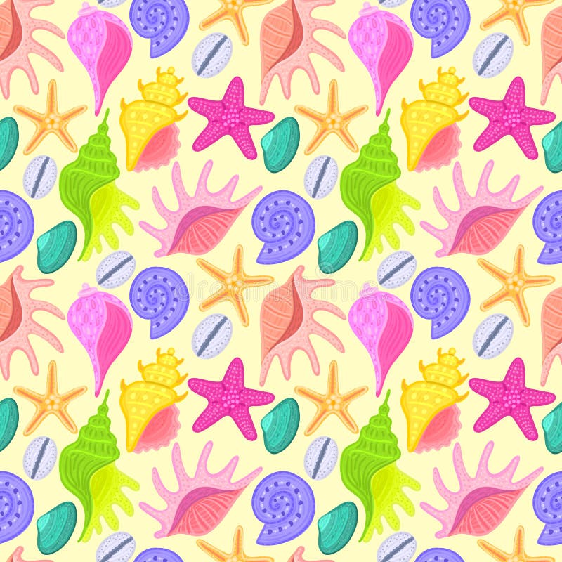 Vector Seamless Pattern with Colorful Shells. Ornament with Seashells ...