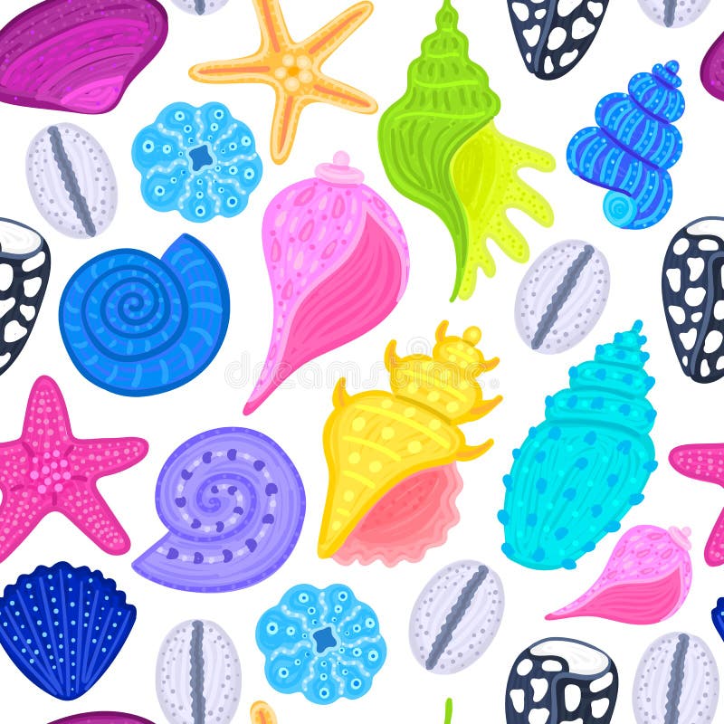 Vector Seamless Pattern with Colorful Shells. Ornament with Seashells ...