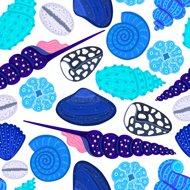 Vector Seamless Pattern with Colorful Shells. Ornament with Seashells ...
