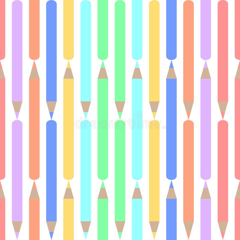 Vector Seamless Pattern of Colour Pencils in Pastel Colours on White ...