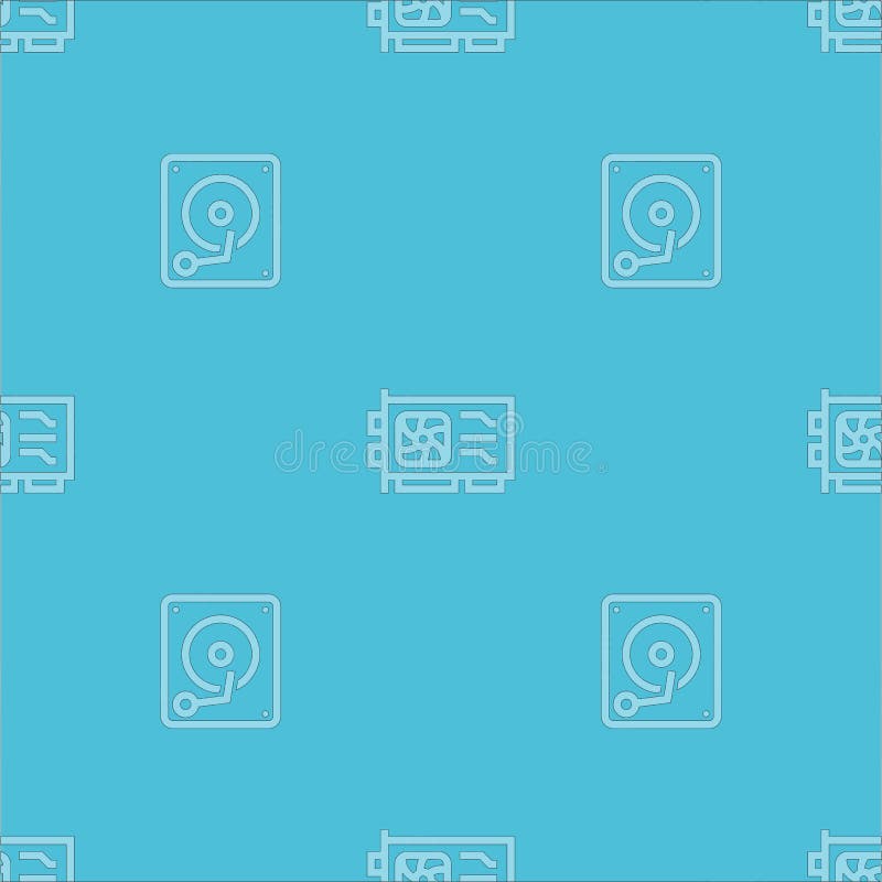 Vector Seamless Pattern with Computer Hardware Line Icons on Blue Stock ...