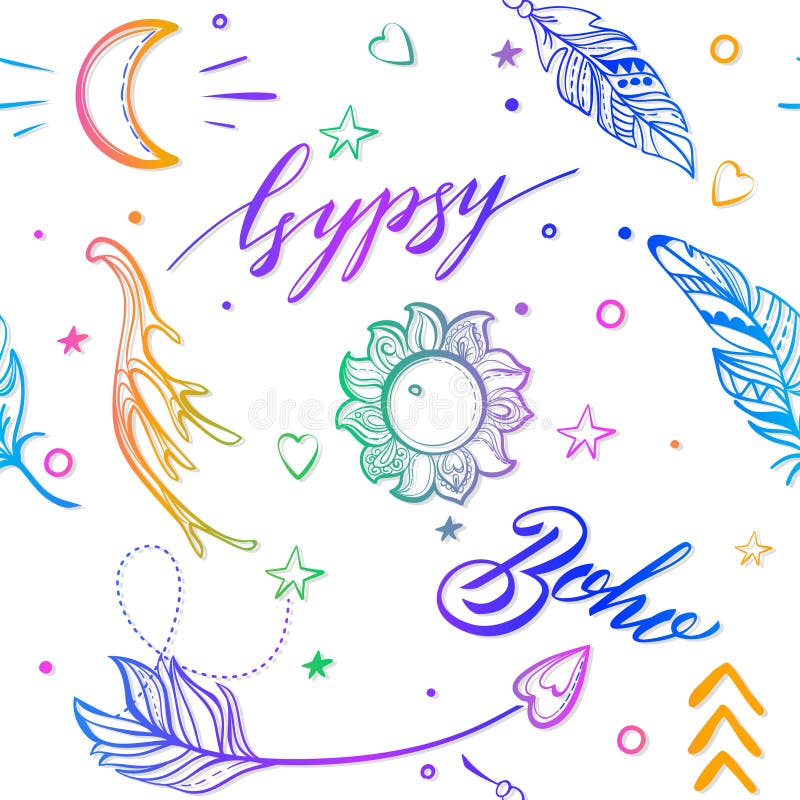 Vector Set of Boho Style Elements Lettering Calligraphy Text. Tattoo ...