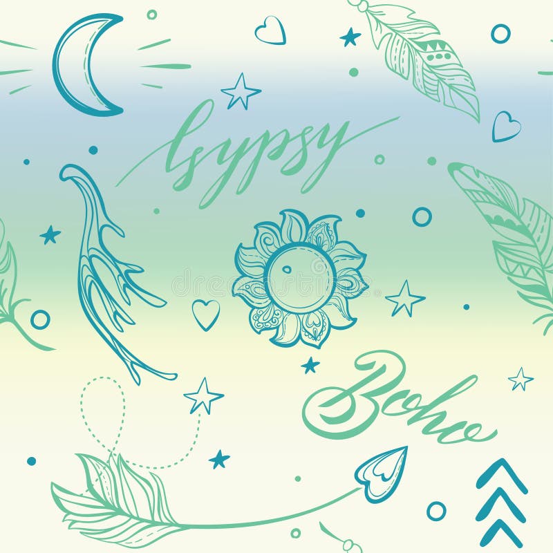 Vector Set of Boho Style Elements Lettering Calligraphy Text. Tattoo ...