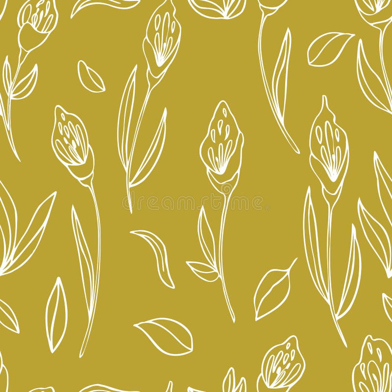 Vector Seamless Pattern Contour Flowers Stock Illustration ...