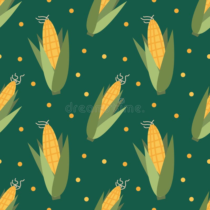 Vector Seamless Pattern with Corn Cobs on a Green Background Stock ...