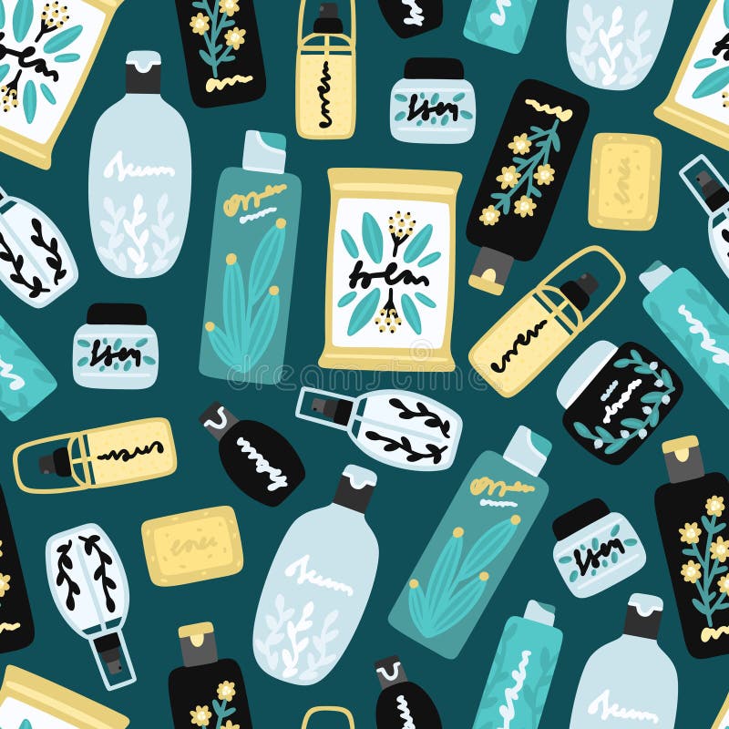 Vector Seamless Pattern with Cosmetic Products. Background with Natural ...