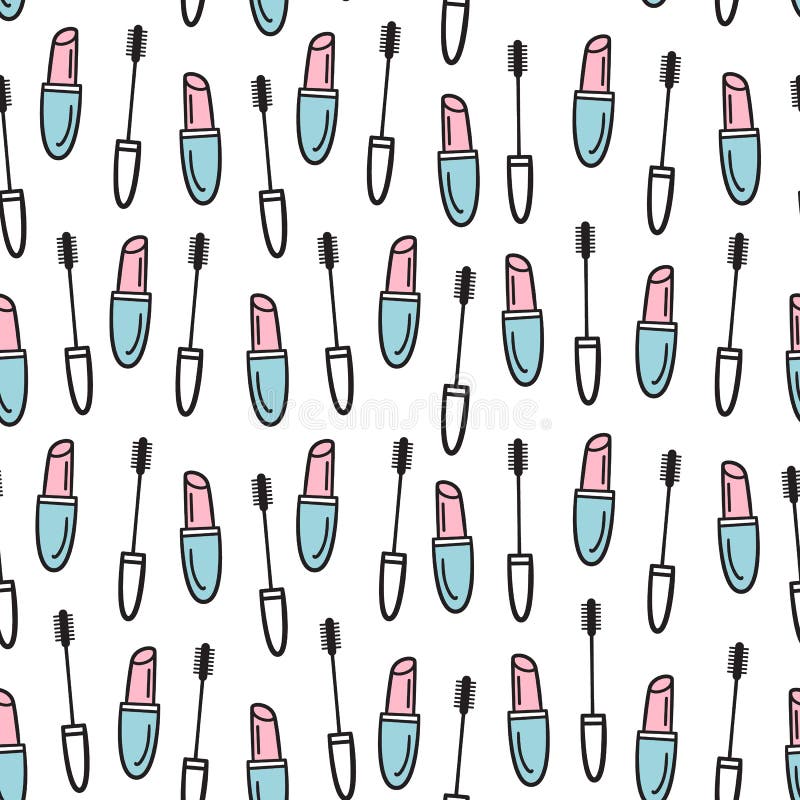 Vector Seamless Pattern with Cosmetics. Mascara and Lipstick. Hand ...