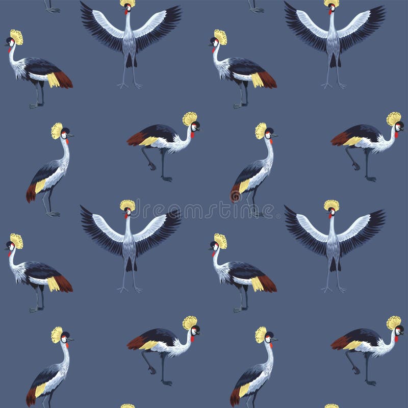 Vector Seamless Pattern with Crowned Crane Birds. Stock Vector ...