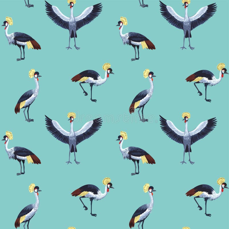 Vector Seamless Pattern with Crowned Crane Birds. Stock Vector ...