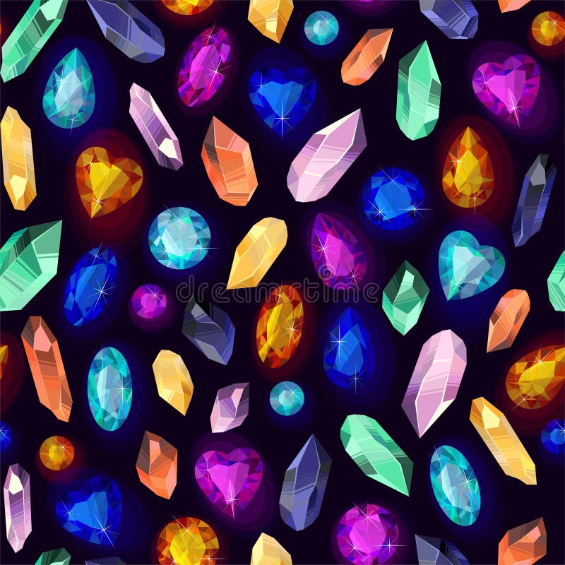 Vector Seamless Pattern with Crystals and Gems Stock Vector ...