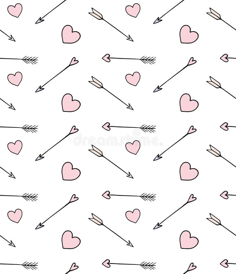 Vector Seamless Pattern of Cupid Hearts and Arrows Stock Illustration ...