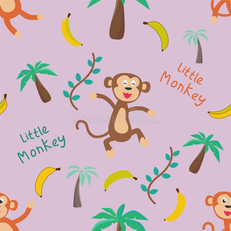 Vector Seamless Pattern with Cute Baby Monkey, Childish Texture in ...