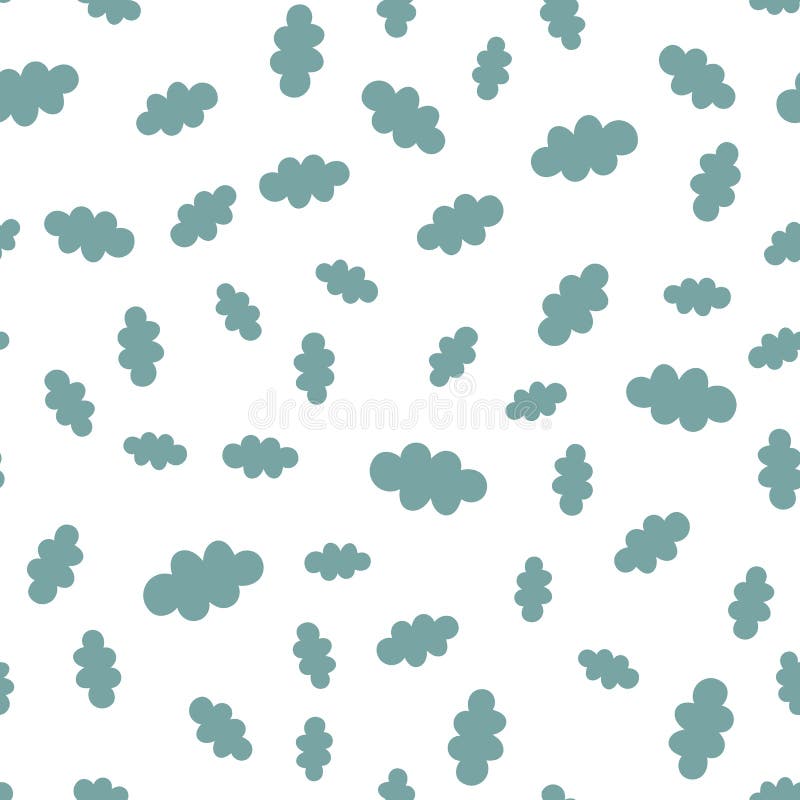 Vector Seamless Pattern with Cute Blue Cloud on White Background Stock ...